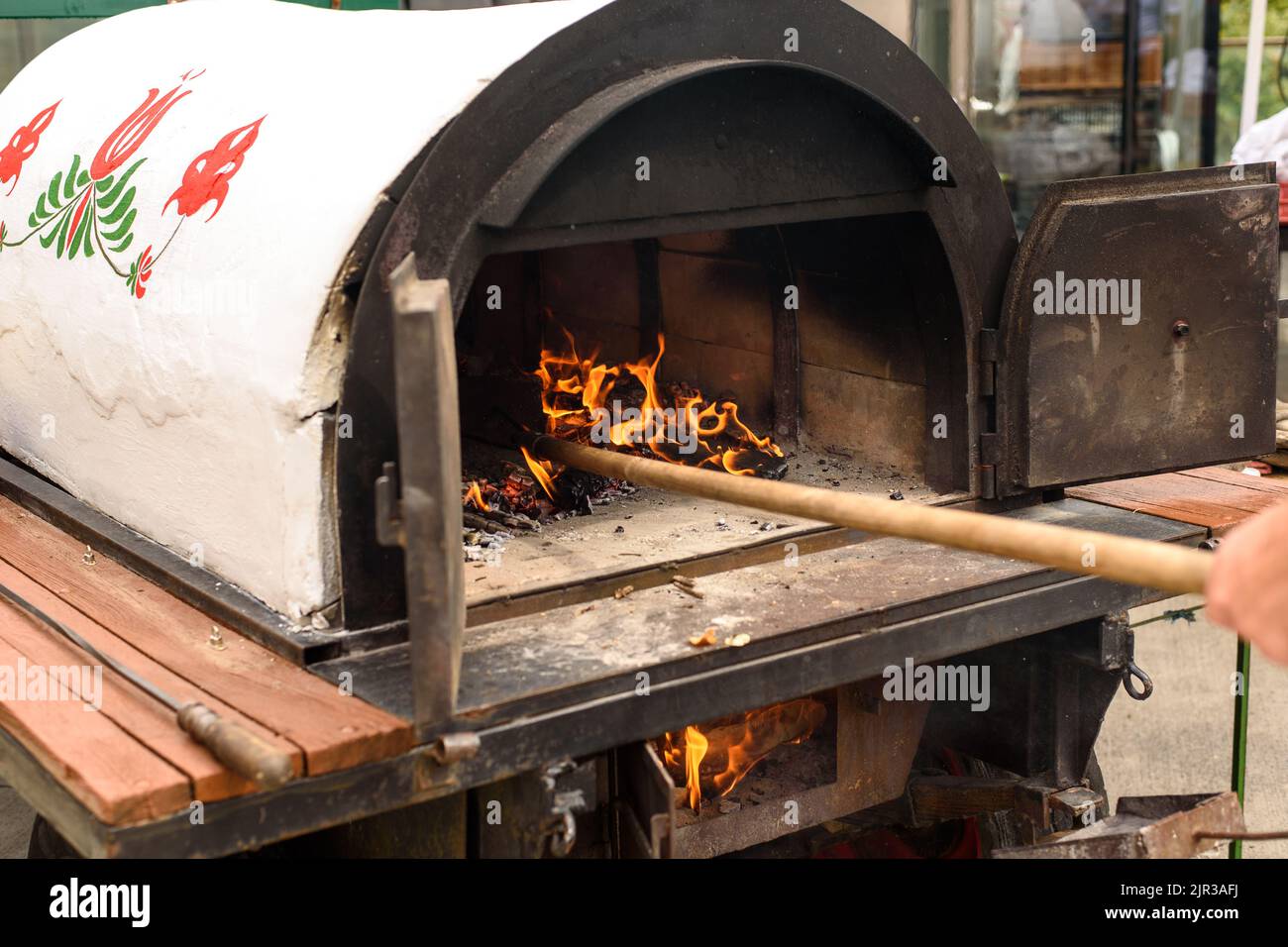burning coals in the oven before baking pizza Stock Photo - Alamy