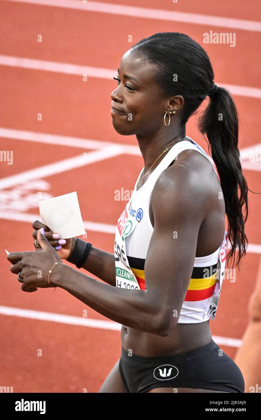 Belgian Athlete Anne Zagre pictured after the semifinals of the women's ...
