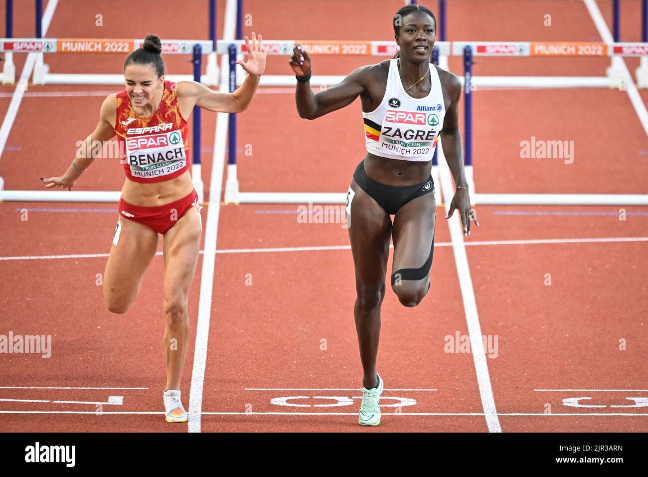 Belgian Athlete Anne Zagre (R) pictured in action during the semifinals ...