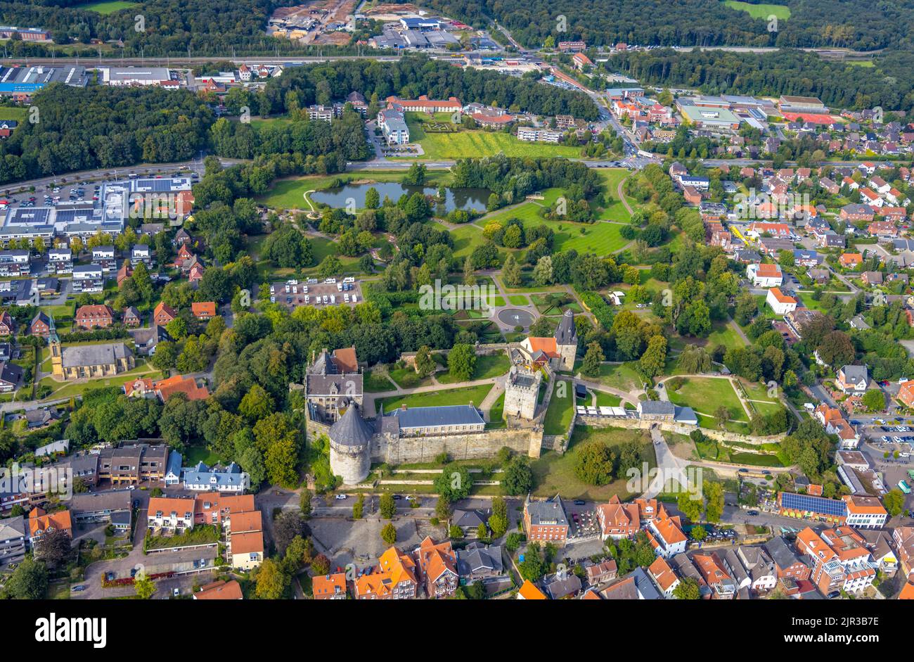 Aerial view,Medieval hilltop castle, Bentheim Castle in Bad Bentheim ...