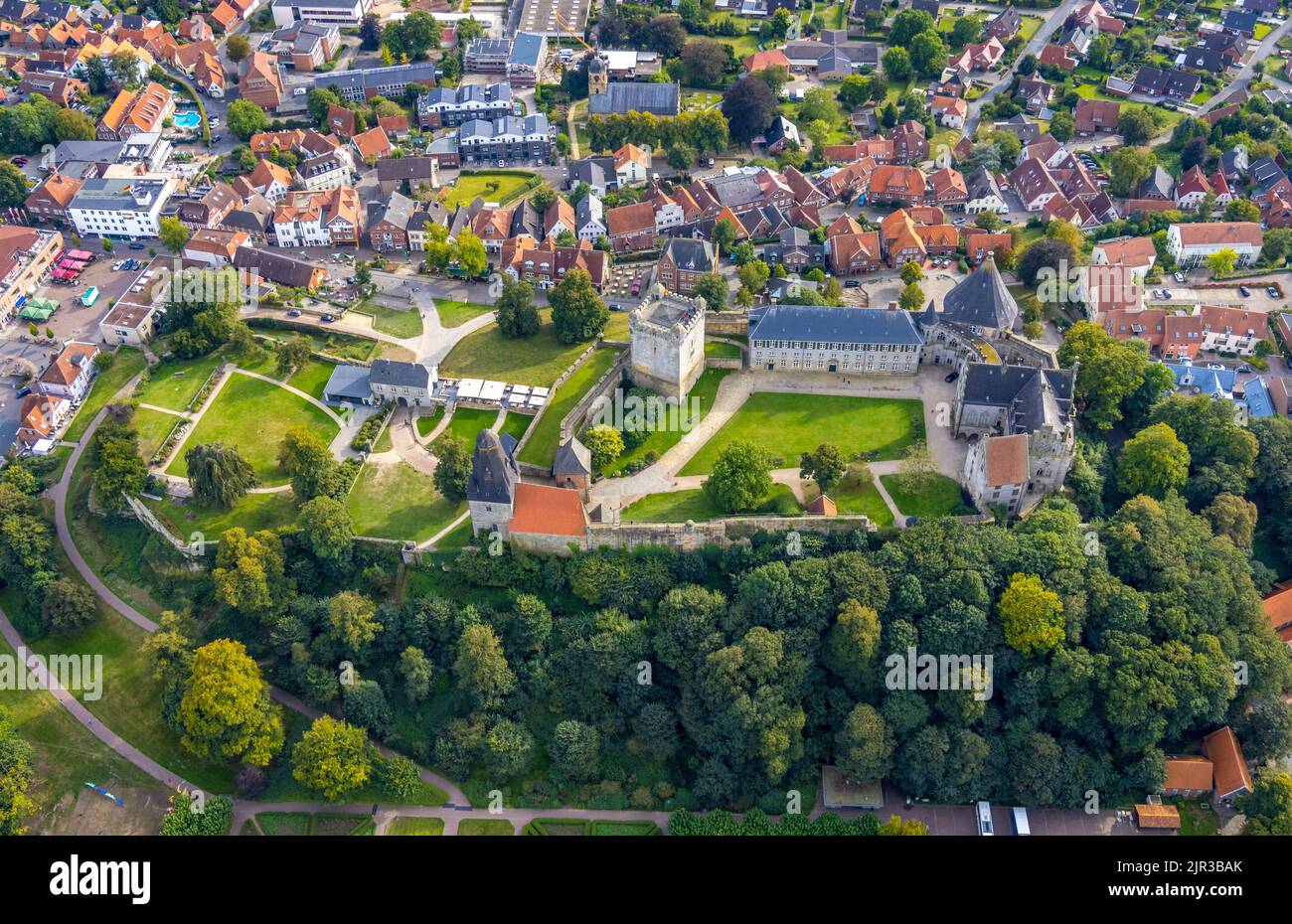 Aerial view,Medieval hilltop castle, Bentheim Castle in Bad Bentheim ...