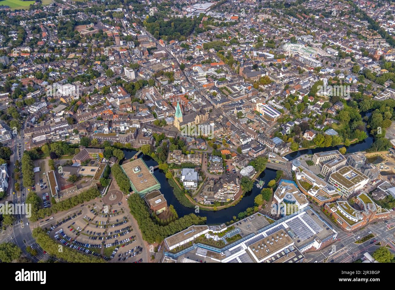 Aerial view, city center with catholic St. George church, historical ...