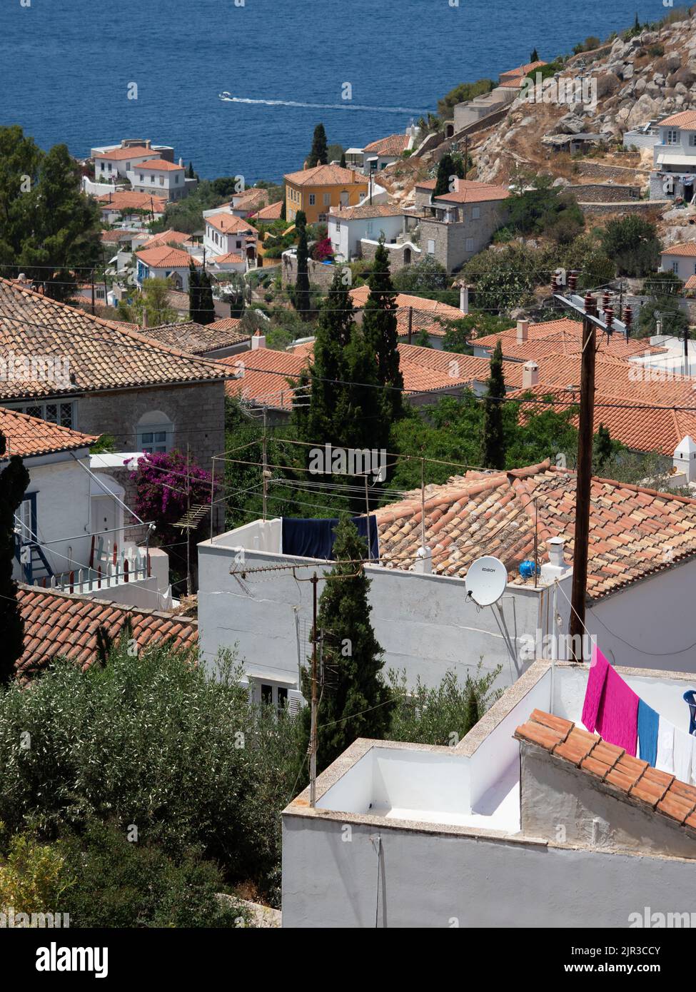View over terracotta rooftops to the Aegean Sea Stock Photo - Alamy