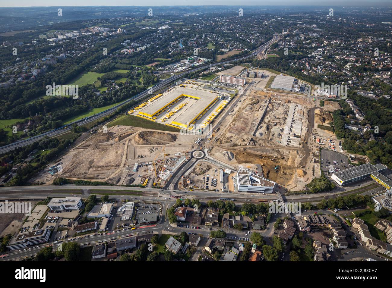 Aerial view, industrial area Mark 51°7 and construction site with new ...