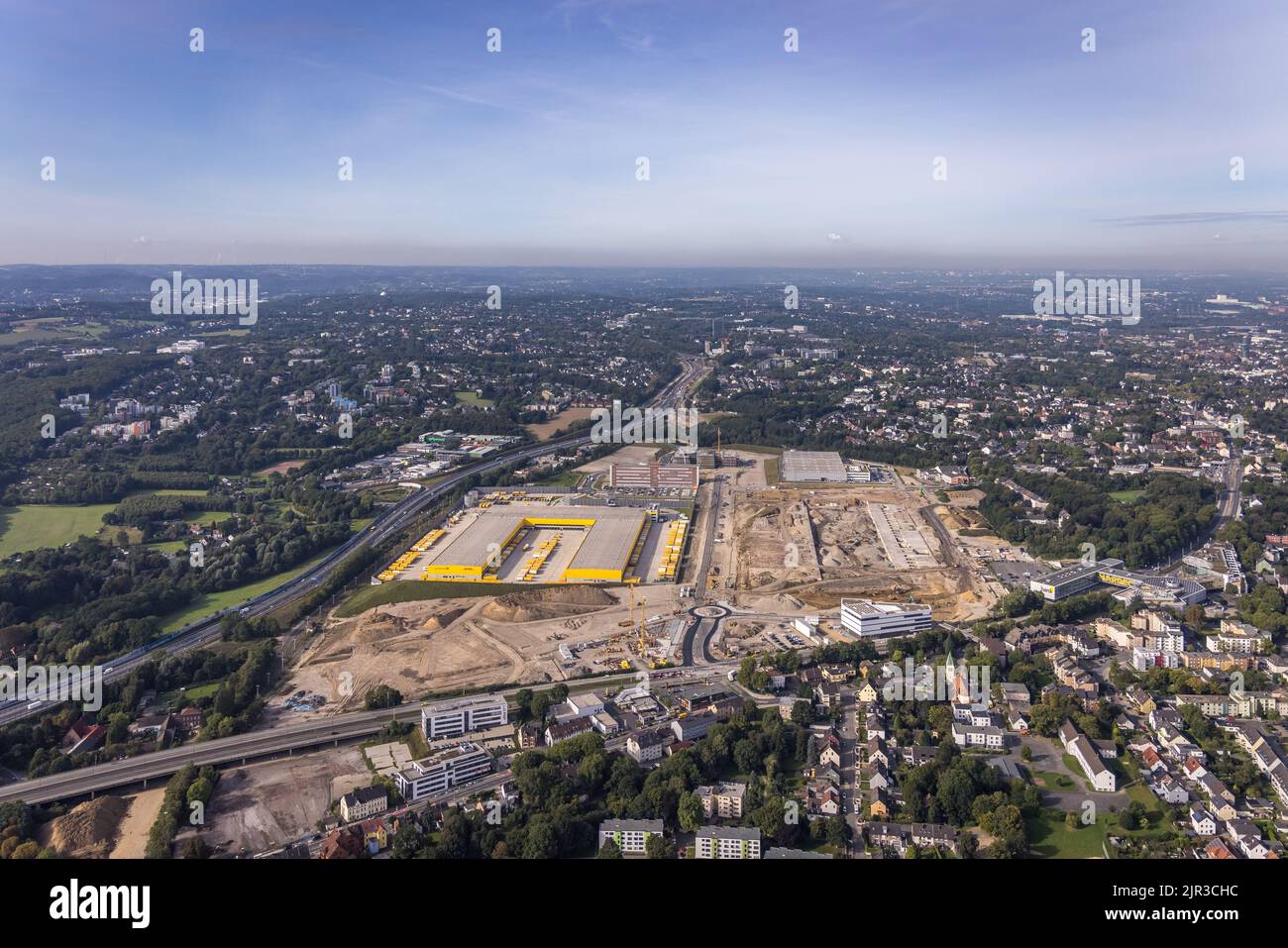 Aerial view, industrial area Mark 51°7 and construction site with new ...