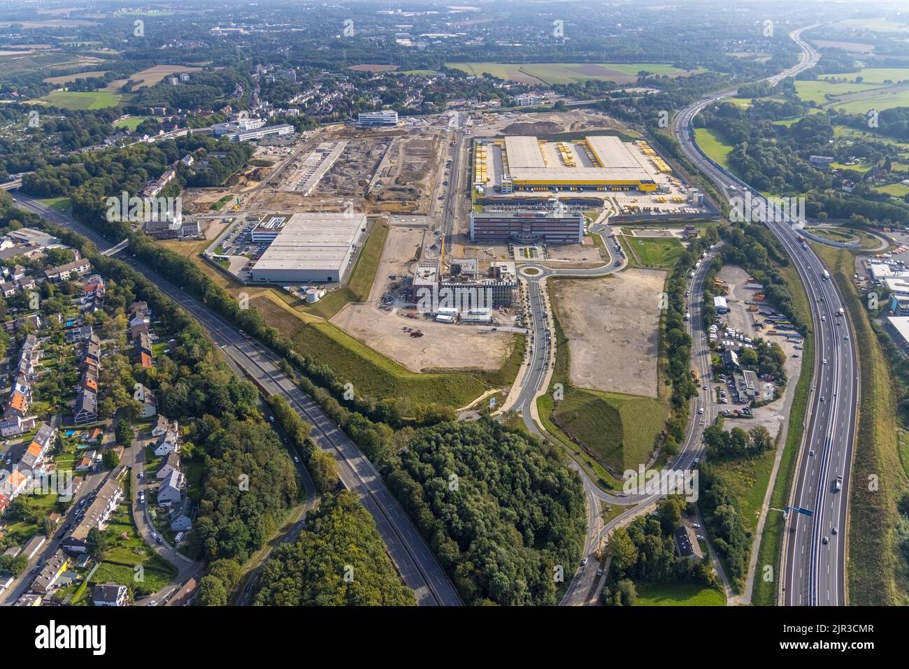Aerial view, industrial area Mark 51Ã'Â°7 and construction site with ...