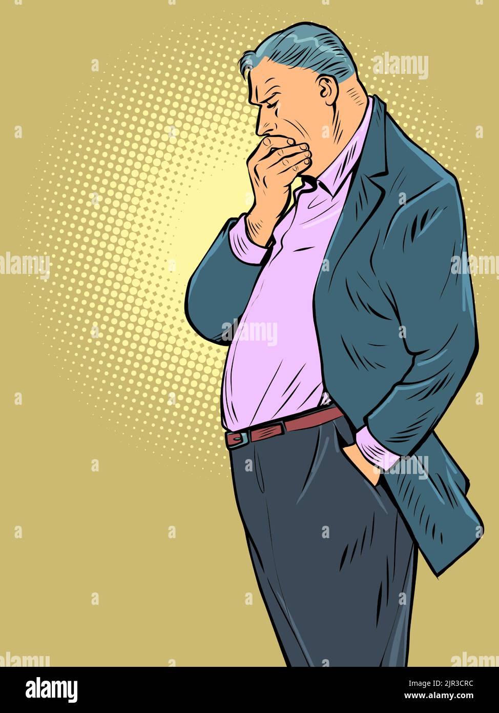 The businessman thought. The boss is standing and thinking. Difficult ...