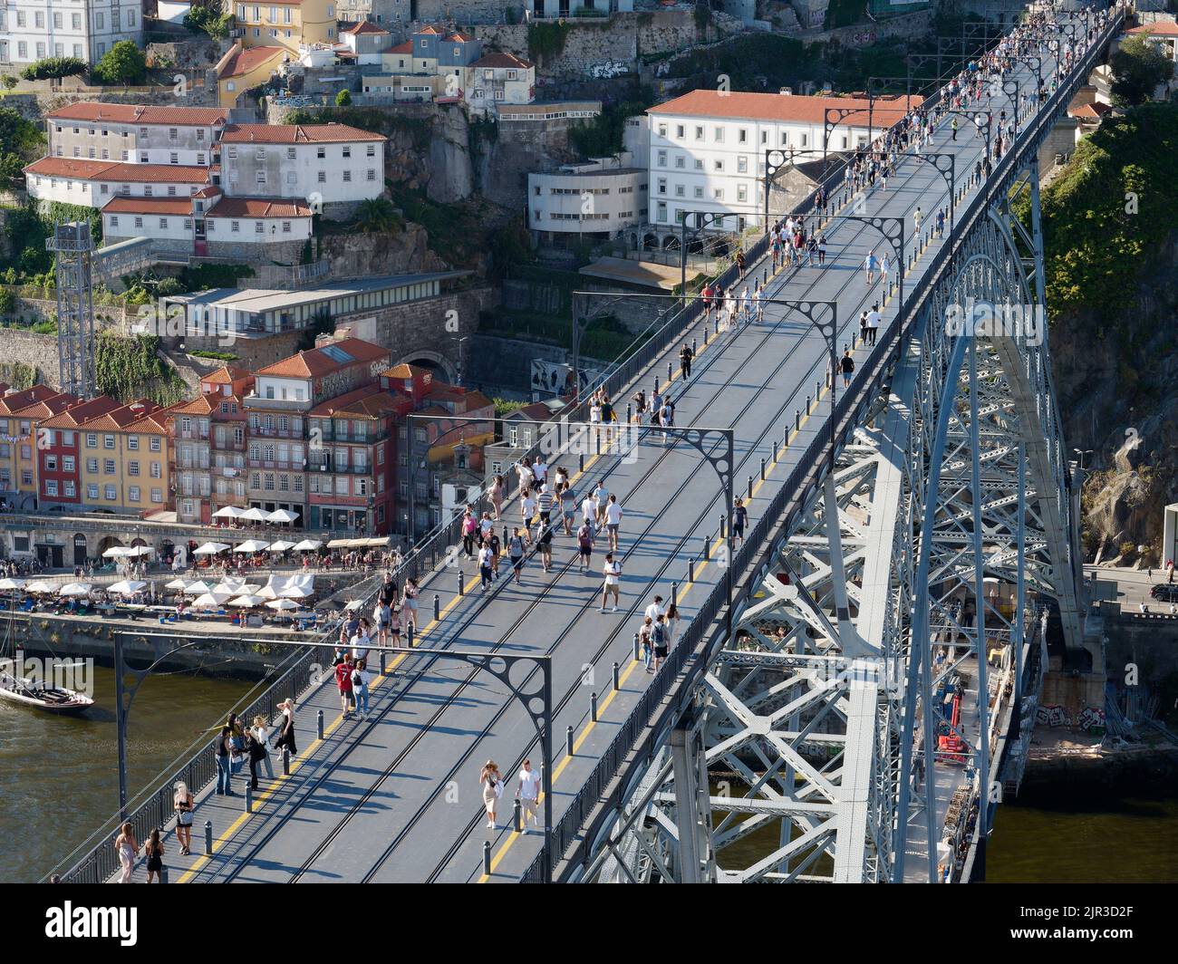 Luis I bridge In Porto, Portugal, with the Ribeira riverside district ...