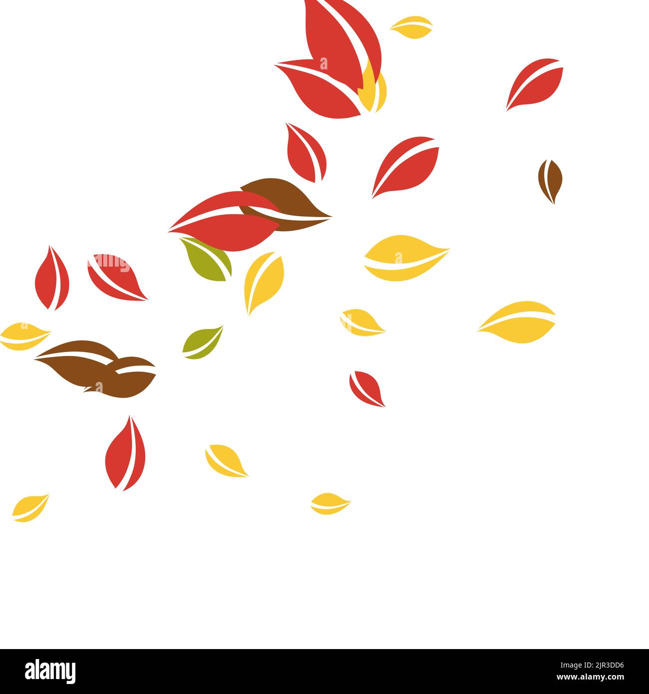 Falling autumn leaves. Red, yellow, green, brown chaotic leaves flying ...
