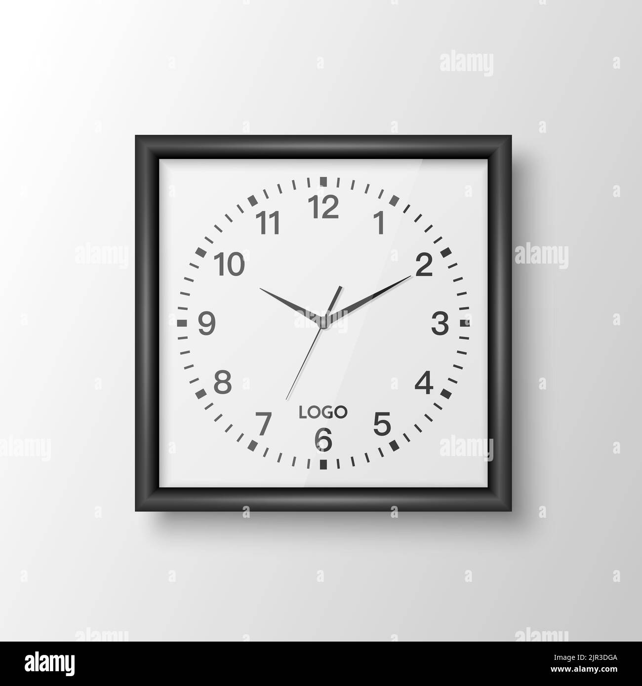 Vector 3d Realistic Square Wall Office Clock with Black Frame, Design ...