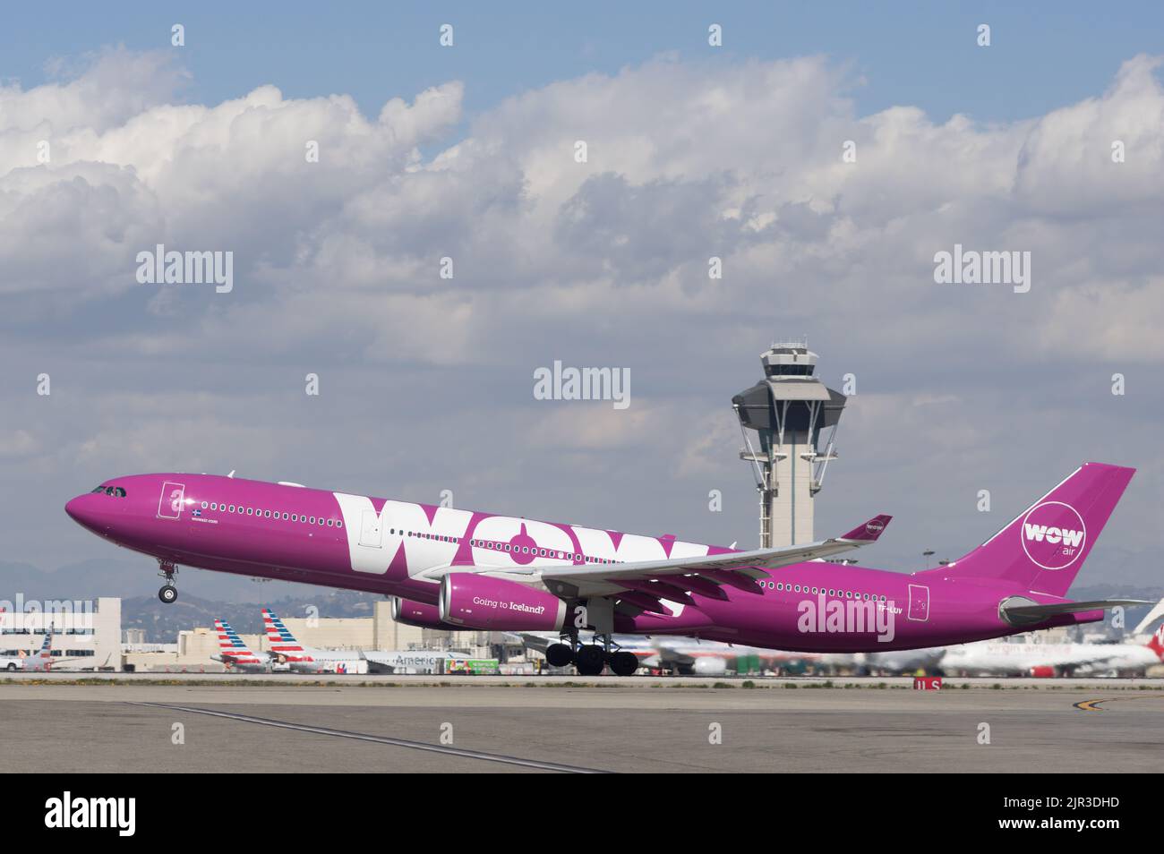 WOW Air Airbus A330 taking off from the Los Angeles International airport, LAX on February 22 ...