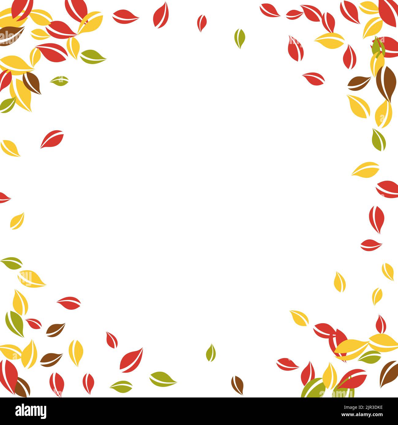 Falling autumn leaves. Red, yellow, green, brown chaotic leaves flying ...