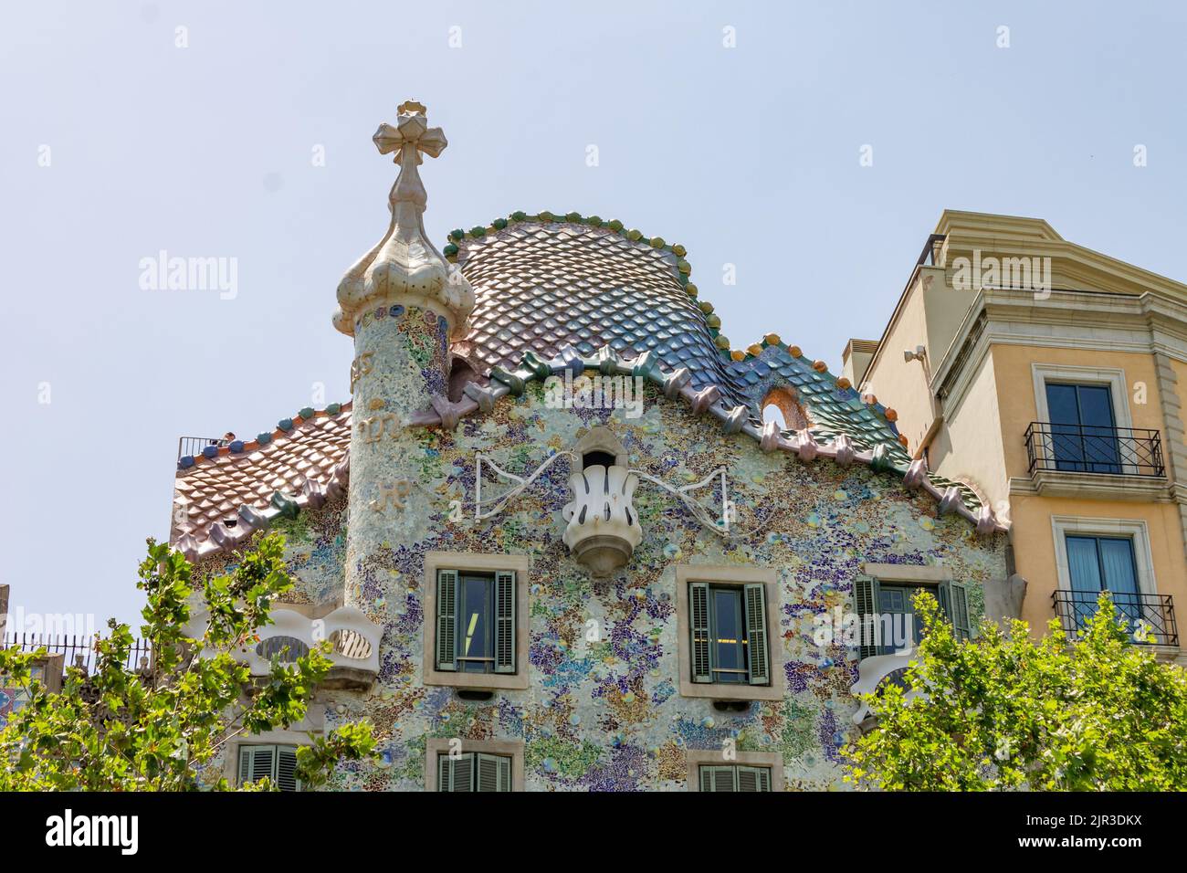 A closeup shot of the top part of the Casa Batllo building Stock Photo ...