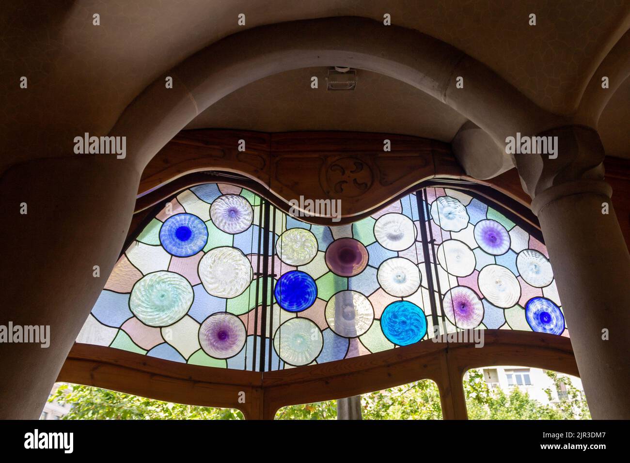 A closeup shot of the top part of the stained glass noble floor of Casa ...