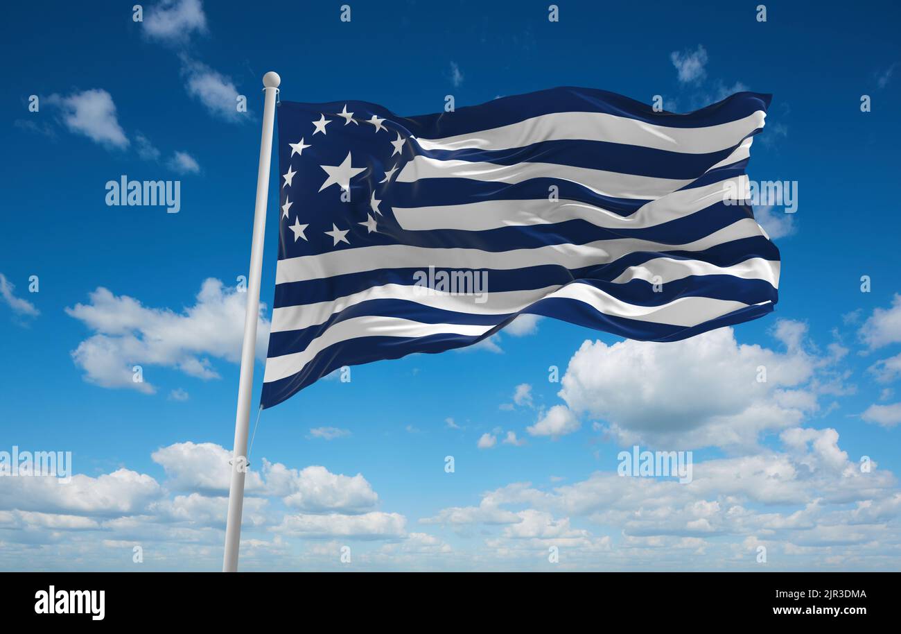flag of Alleged Mormon 1877, America at cloudy sky background ...