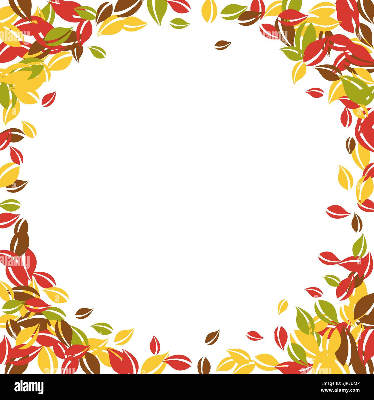 Falling autumn leaves. Red, yellow, green, brown chaotic leaves flying ...