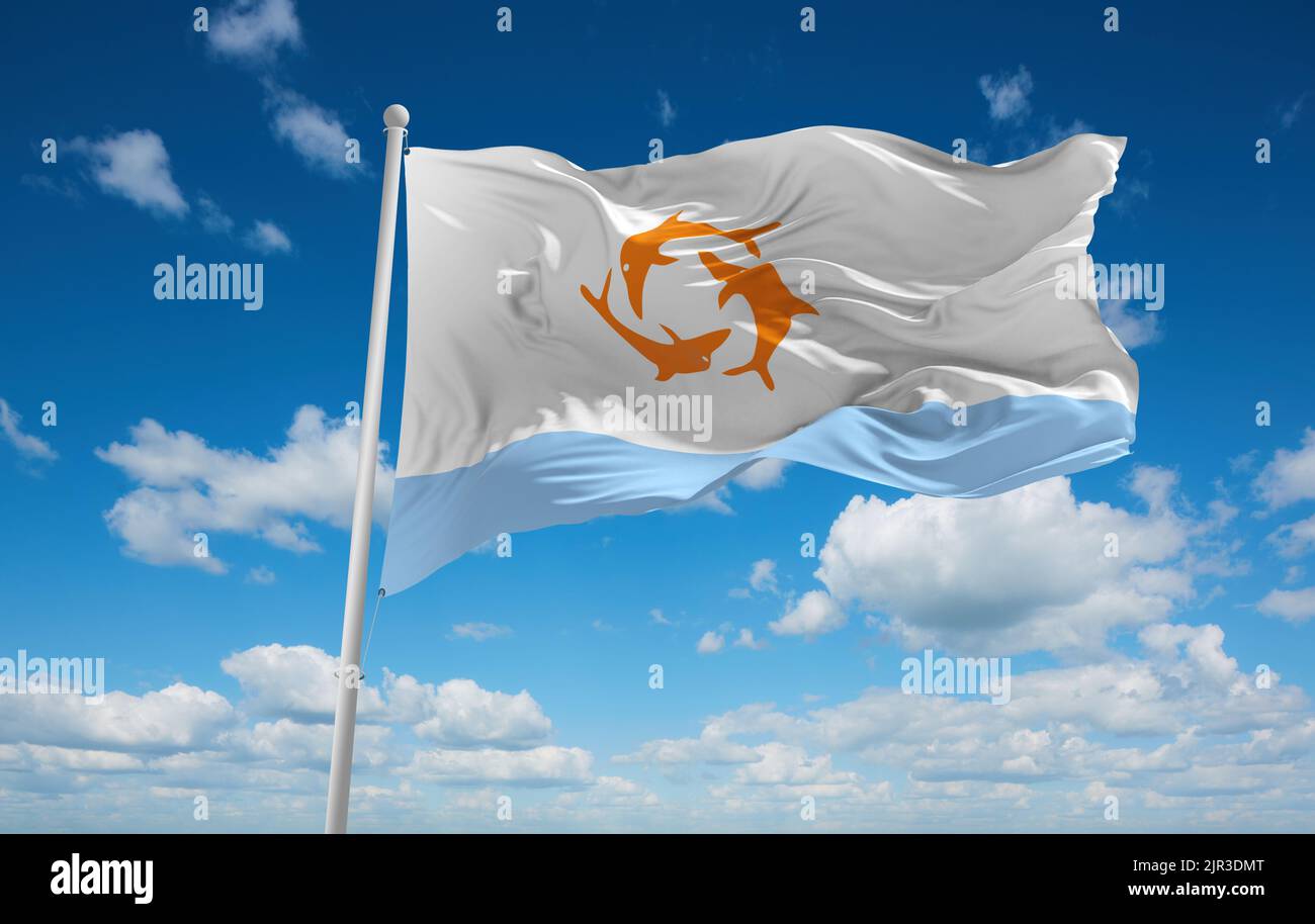 flag of Anguilla 1967 1969, Caribbean at cloudy sky background ...