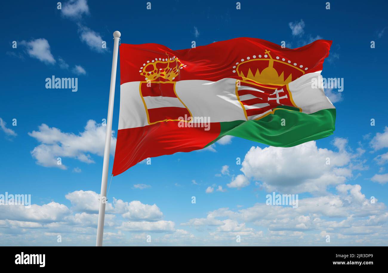 flag of Austria Hungary 1869 1918, Europe at cloudy sky background ...