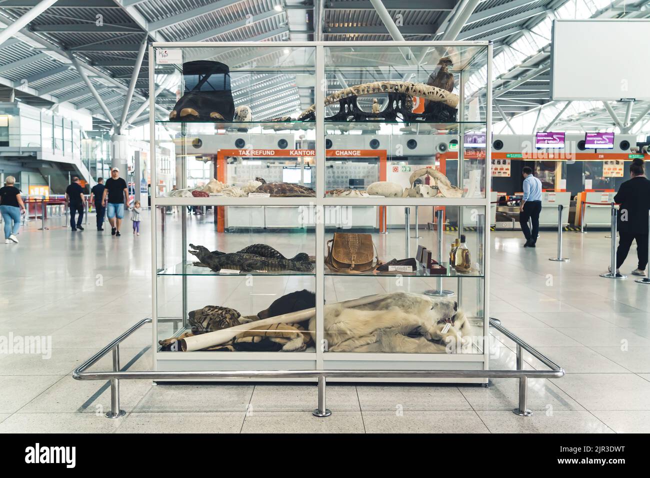 07.13.2022 Warsaw, Poland. International travelers and their smuggled ...