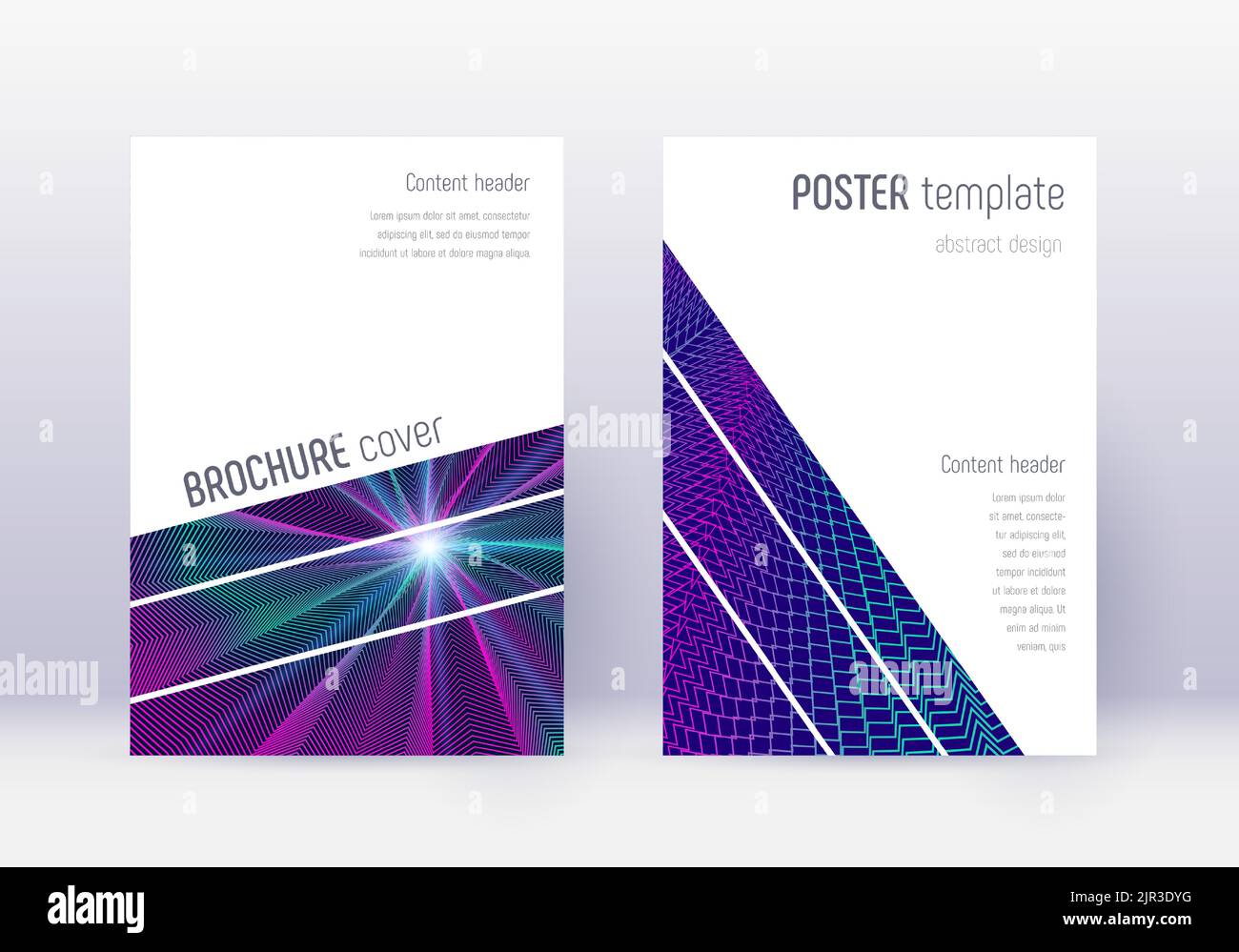 Geometric cover design template set. Neon abstract lines on dark blue ...