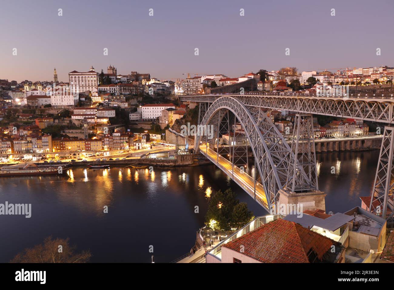 The iconic Dom Luis I Bridge in Porto, Portugal, carrying pedestrians ...