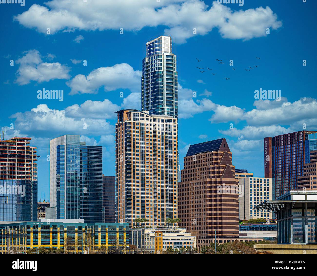 A scenic shot of skyscrapers in Austin Texas on a sunny day eith a ...