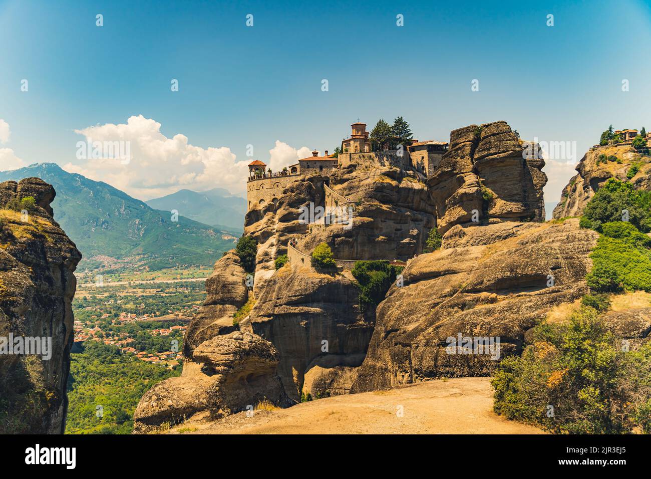 Impressive orthodox mountain monasteries. Beautiful view of one side of ...