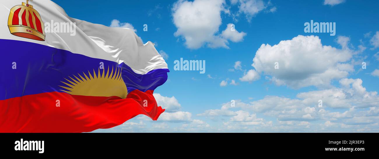 flag of Kingdom of Bau, Australia Oceania at cloudy sky background ...