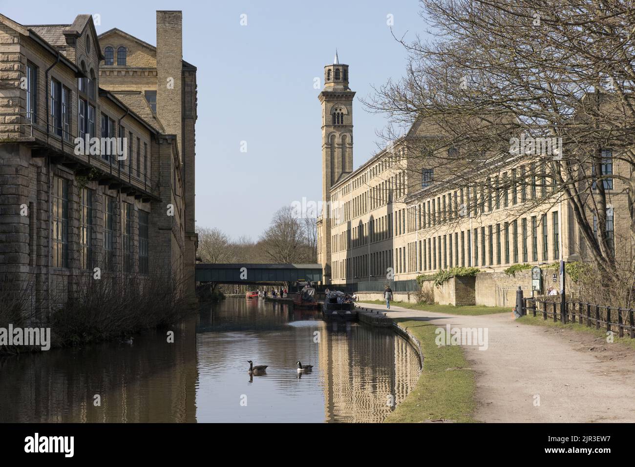 Salts Mill and the Leeds and Liverpool Canal at Saltaire, West ...