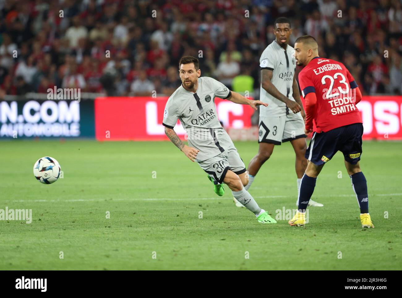 Lille, France - August 21, 2022, Lionel Messi of PSG, Edon Zhegrova of ...