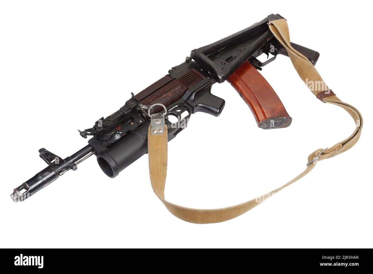 Kalashnikov AK 74 rifle with under-barrel grenade launcher isolated on ...