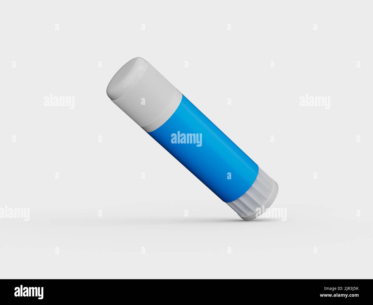 A 3D rendering of an open paper glue stick flying in the air on a white ...