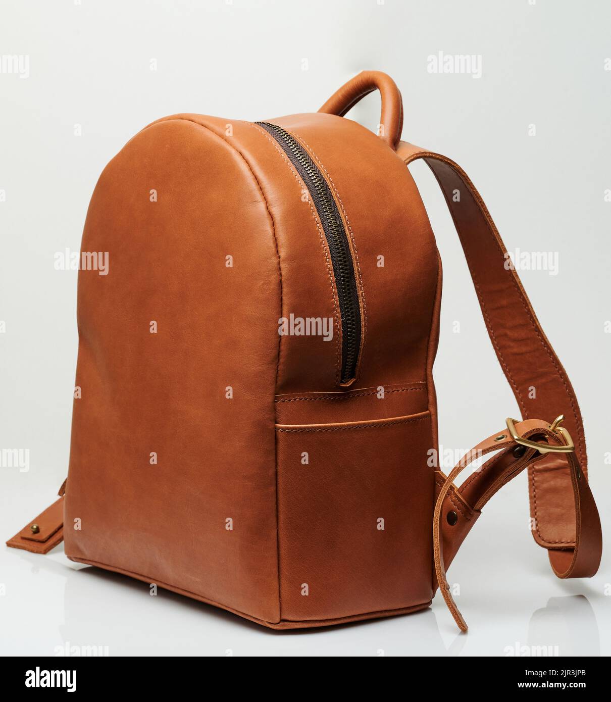 Modern brown backpack with pocket isolated on studio background Stock ...