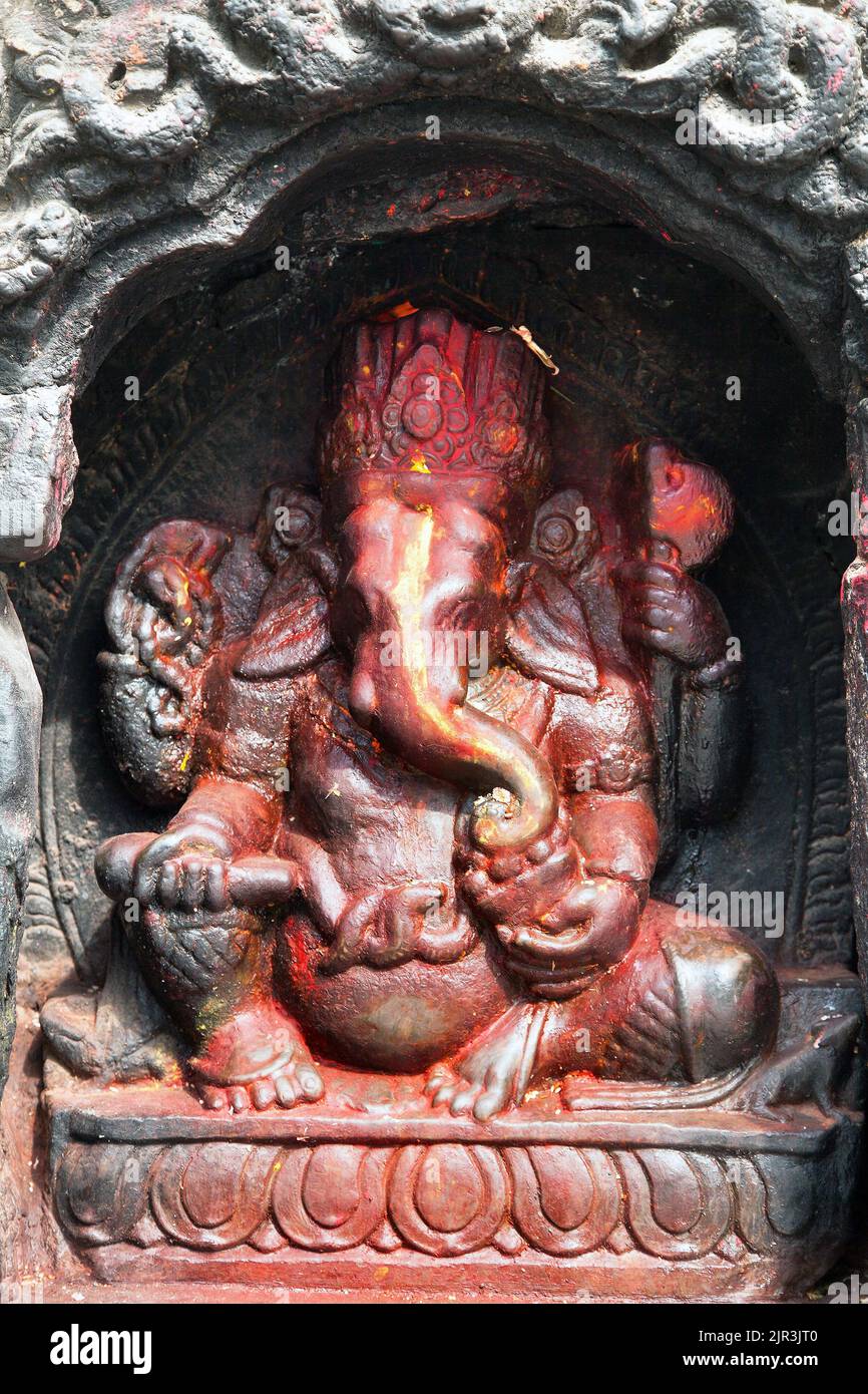 red painted Lord Ganesha in Kathmandu during festival Stock Photo - Alamy