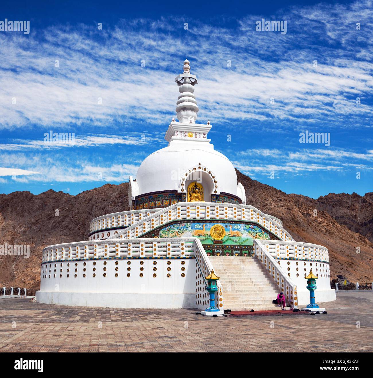 View of Tall Shanti stupa with beautiful sky, the big stupa in Leh and ...