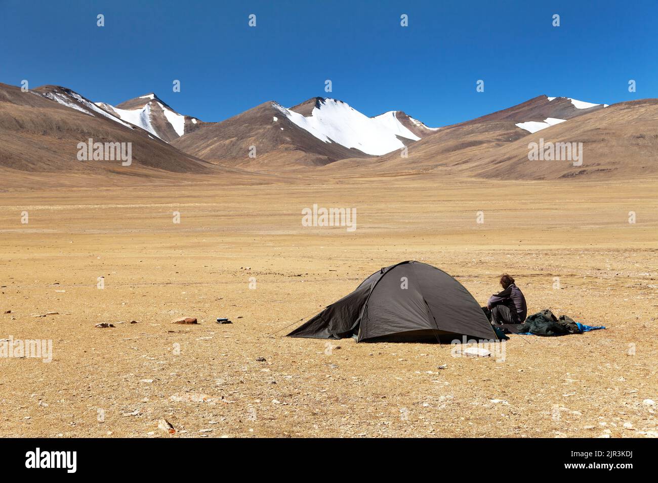 Tent in Himalayan mountains - near Tso Moriri lake in Rupshu valley ...