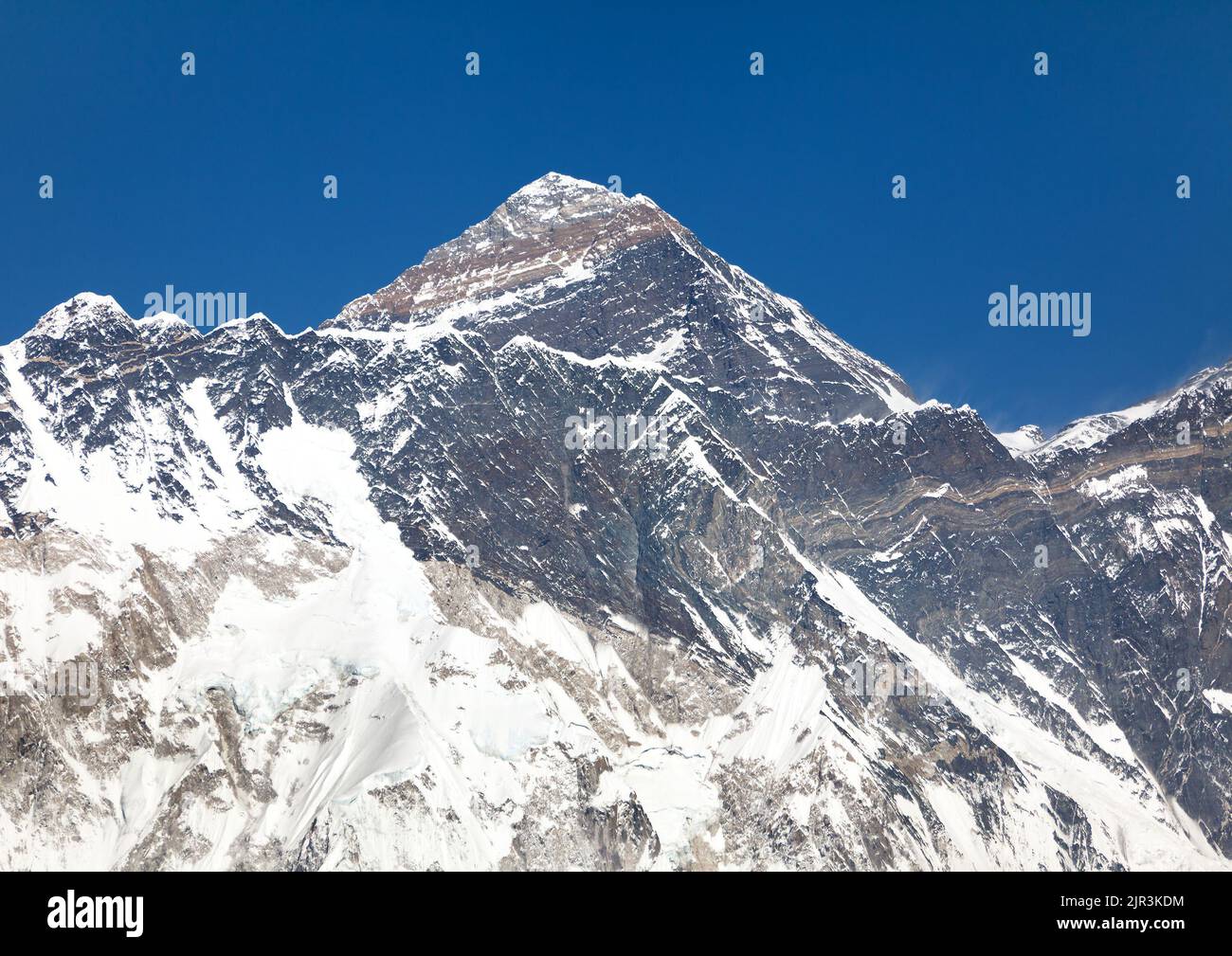 view of mountain top of Mount Everest and Nuptse rock face - Sagarmatha ...
