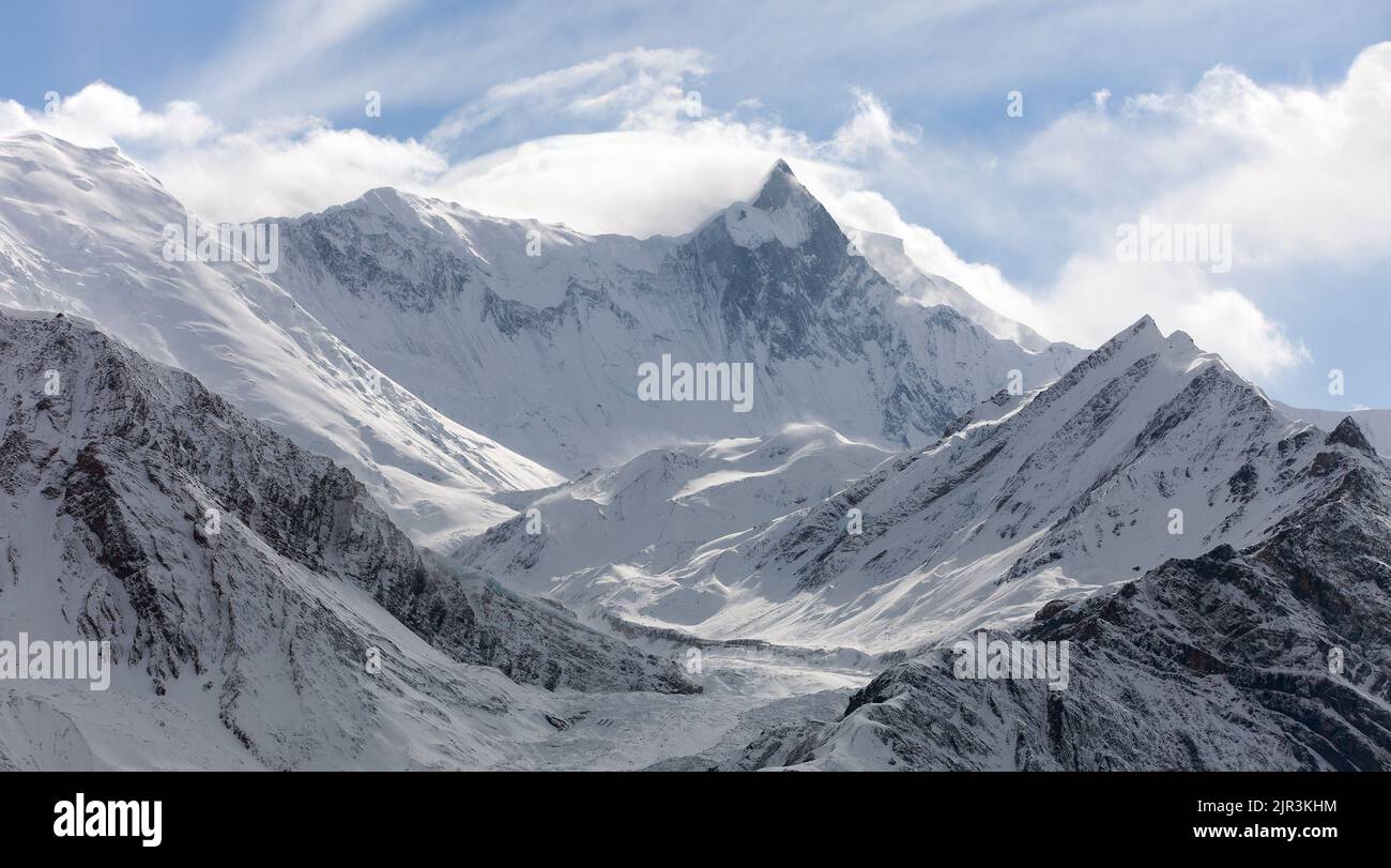 Mount Khangsar Kang (Roc Noir), Annapurna range from Ice Lake, way to Thorung La pass, Round ...