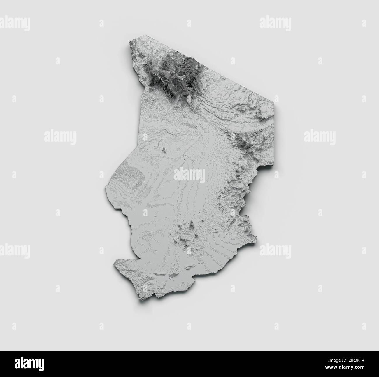 A 3D rendering of the map of Chad with relief in greyscale Stock Photo ...