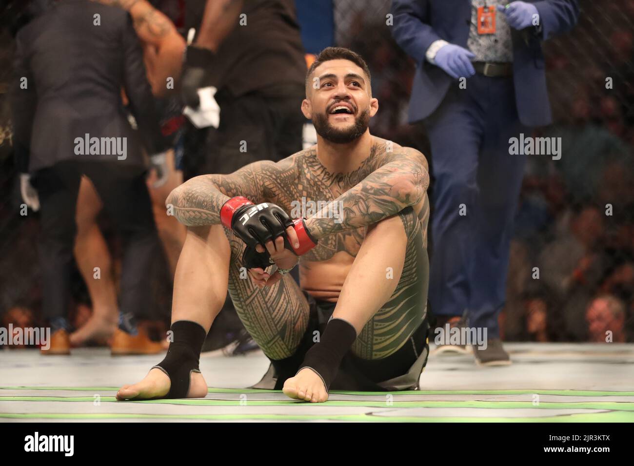 SALT LAKE CITY, UT - AUGUST 20: Tyson Pedro and Harry Hunsucker meet in the octagon for their ...