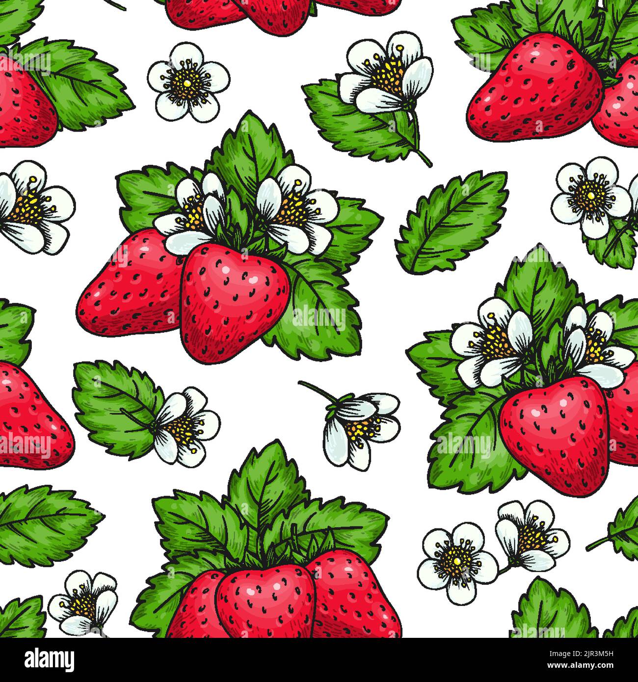 Berries fruit strawberry with leaves seamless pattern for textile ...