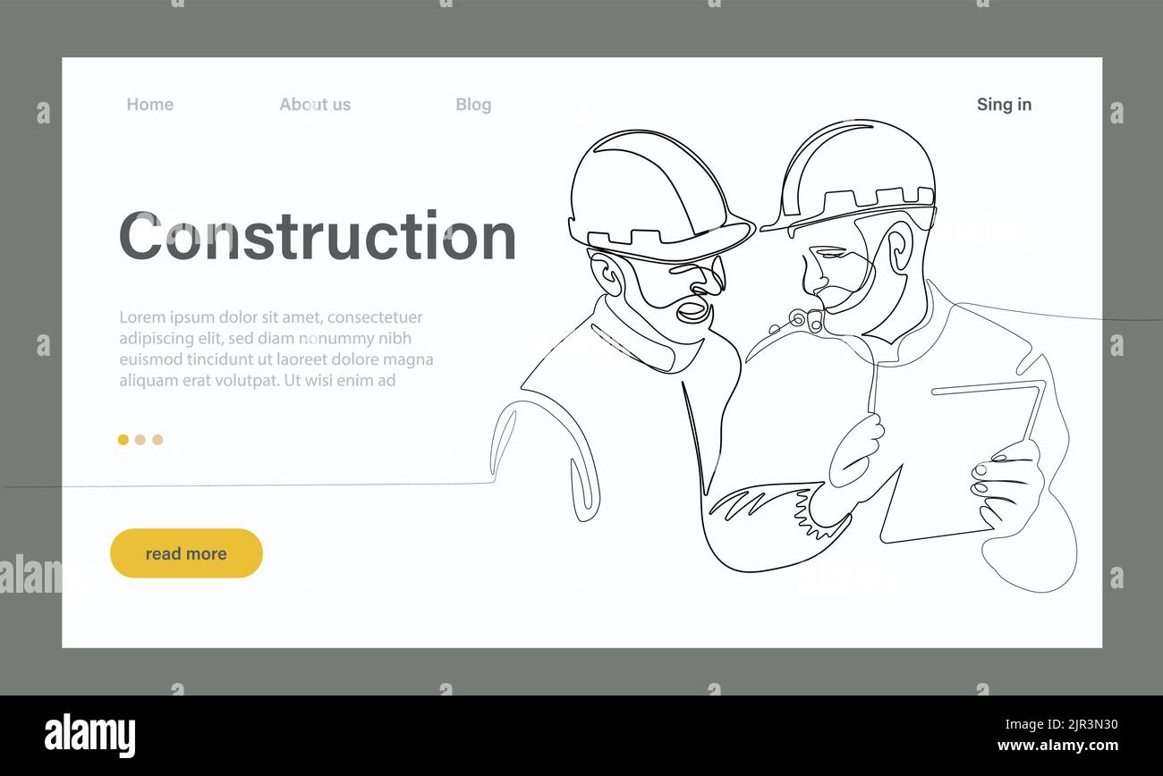 Vector landing page of architecture works with protective face masks ...