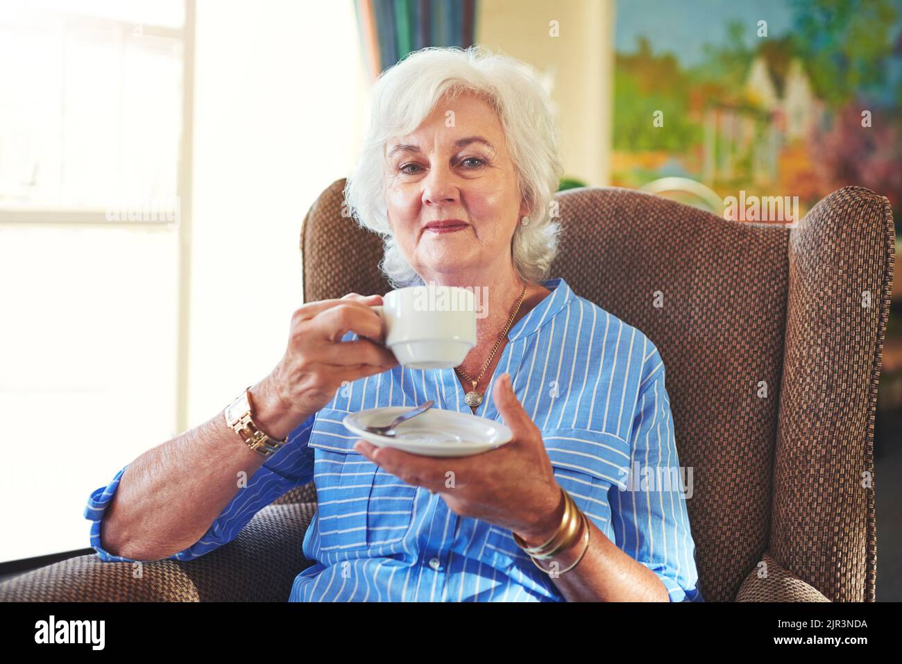 Old lady drinking tea hi-res stock photography and images - Alamy