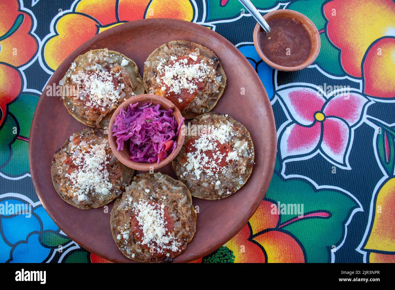 Garnachas on the table at an Oaxacan restaurant in Oaxaca, Mexico ...