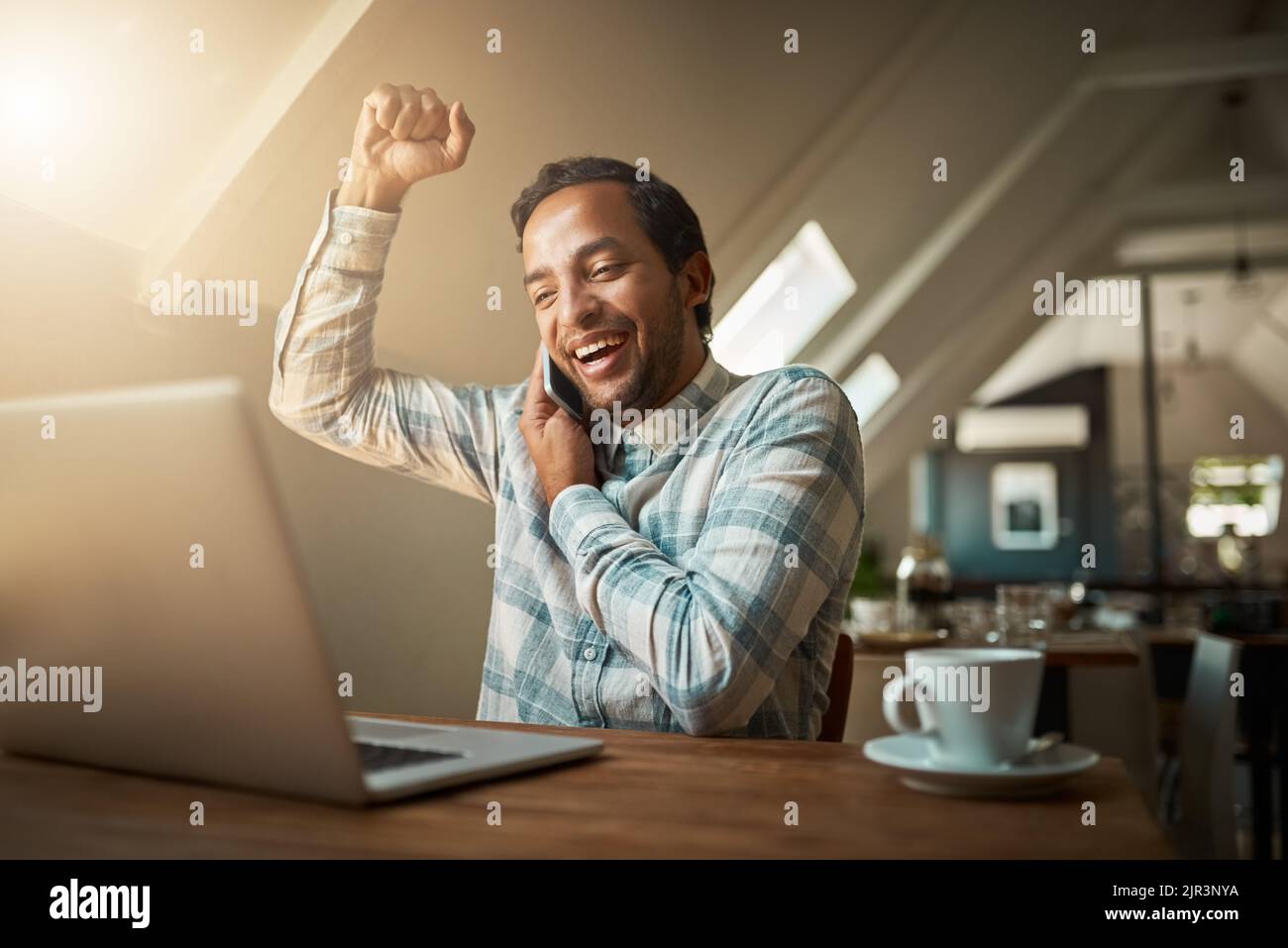 Man celebrating success on laptop hi-res stock photography and images ...