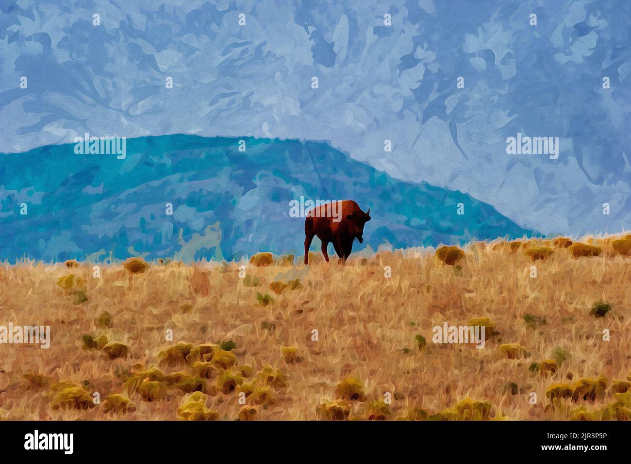 Bison grazing painting hi-res stock photography and images - Alamy