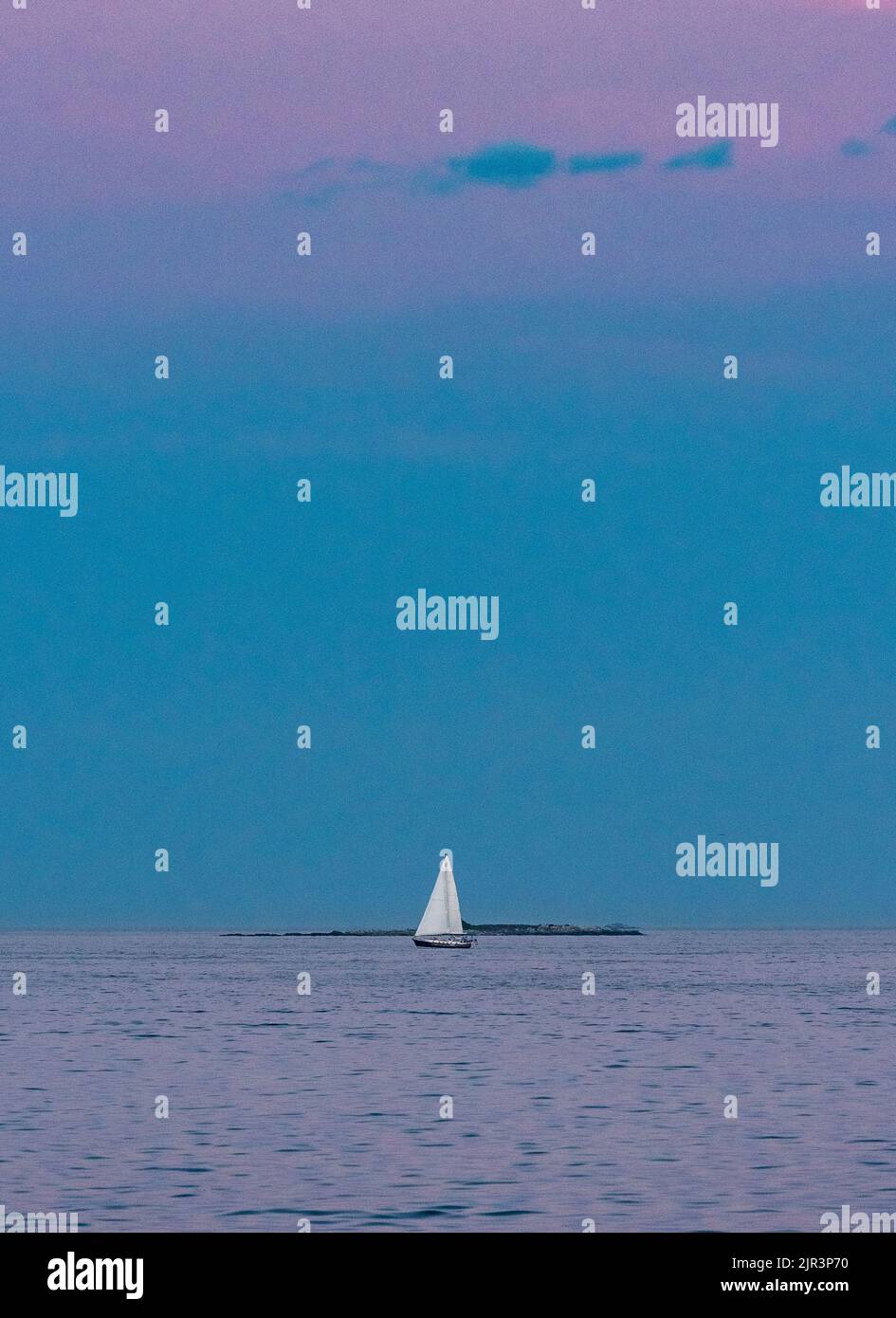 Beverly, Massachusetts Beverly Harbor Overlook Lone Sailboat with Pink ...