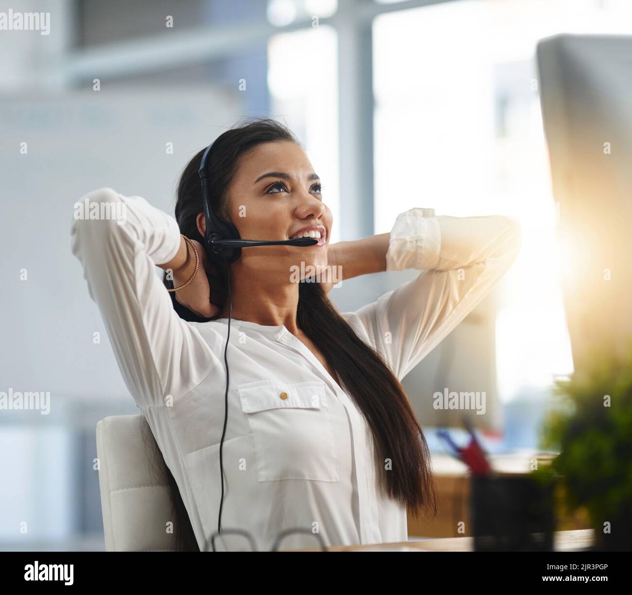 I like to relax after I solve a customers problem. a female agent ...