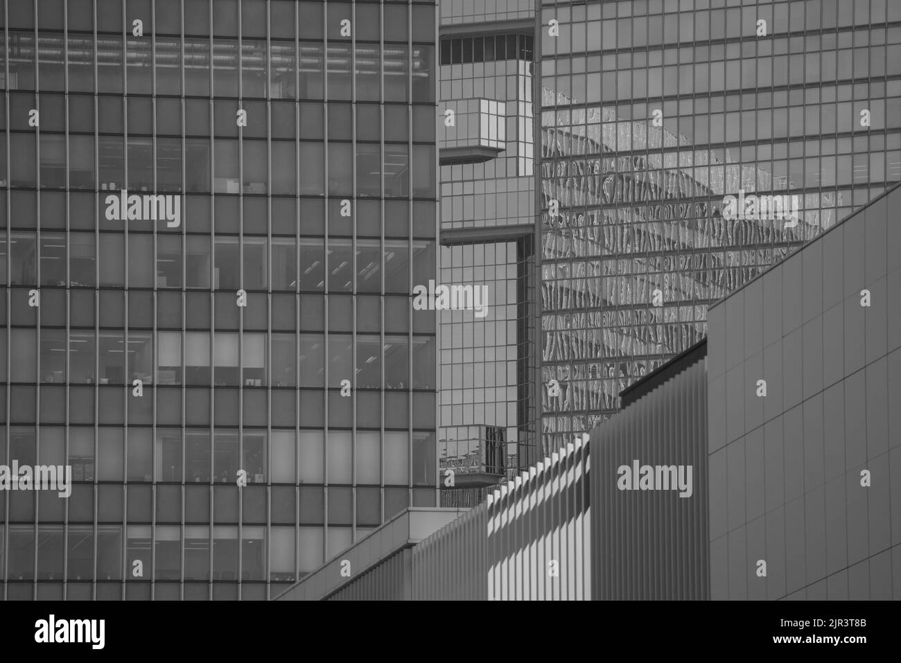 Hong Kong Commercial Building Close Up; black and white color Stock ...