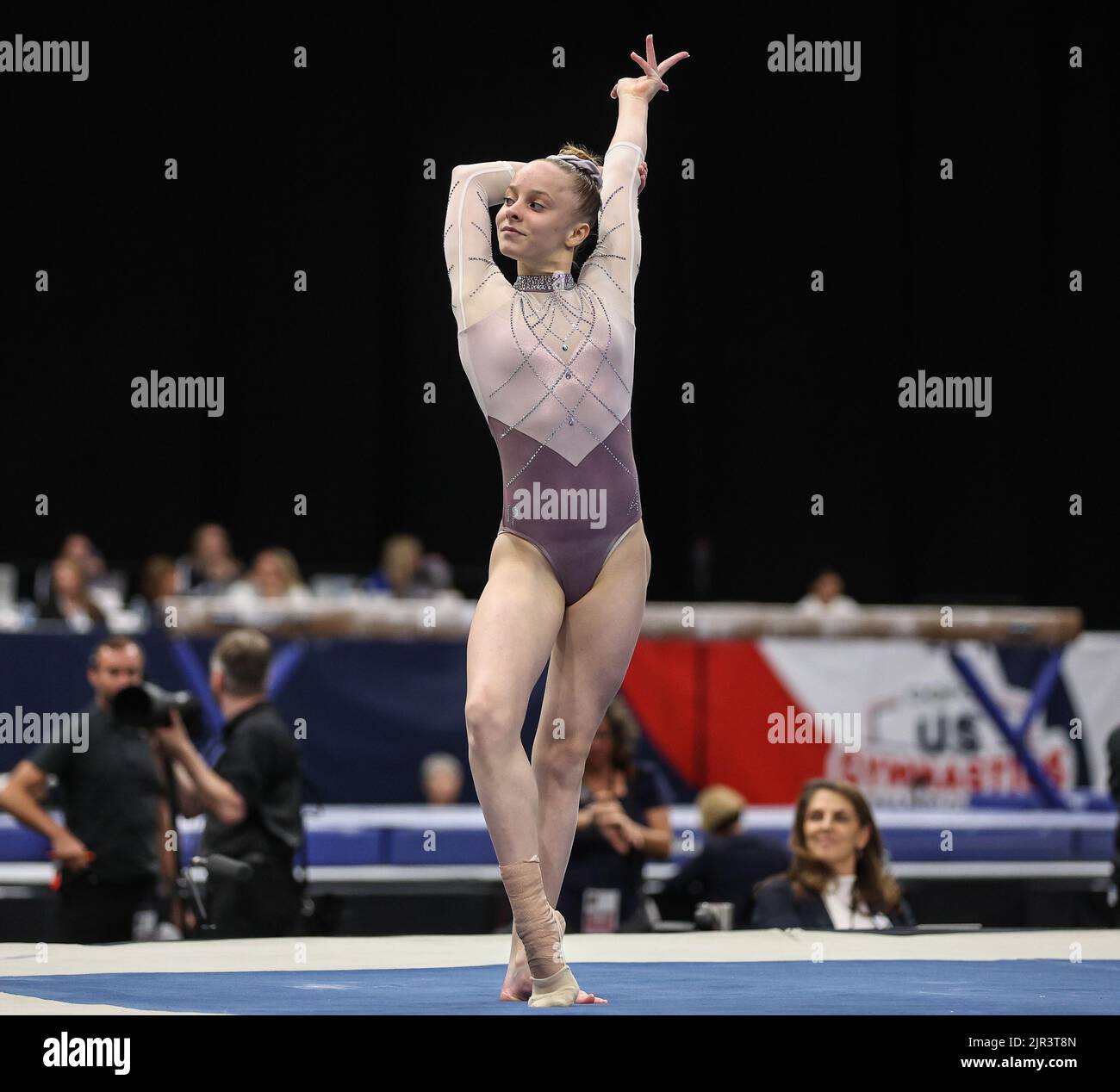 Tampa, FL. US, August 21, 2022: Nola Matthews competes on the floor ...